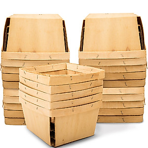 One Quart Wooden Gift Baskets (10 Pack); for Picking Fruit or Arts, Crafts and Decor; 5.75” Square Vented Wood Boxes