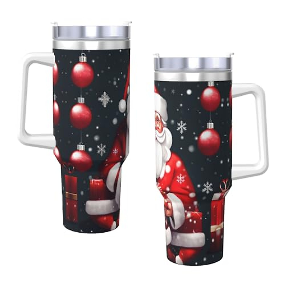 HULIBIN Christmas Santa Clauss Print Double Deck Stainless Steel Travel Coffee Cup With Lid 40 Oz Ice Bully Cup