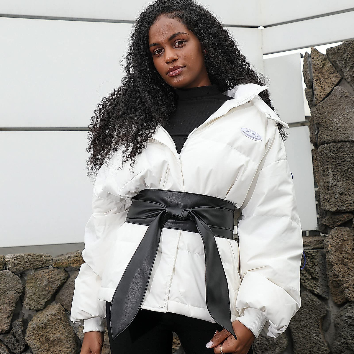 Earnda Womens Fashion Obi Belt Wrap Wide Cinch for Dress Solid Color Belts Black Large