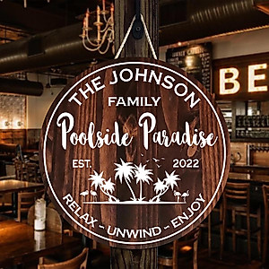 V VIBEPY Personalized Poolside Paradise Signs, Relax Unwind Enjoy Wood Signs 8",12", 18" - Pool Signs, Poolside Signs, Backyard Signs, Welcome Signs, Wooden Signs, Outdoor Signs, Yard Signs, Summer Signs