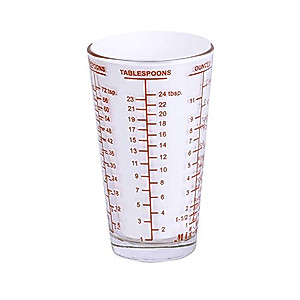 Kolder Mix N Measure Glass, Multi-Purpose Liquid and Dry Measuring Cup, 6 Units of Measurement, Heavy Glass, Red