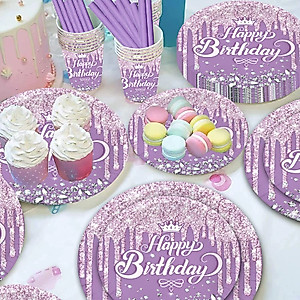 DISRUB Purple Birthday Party Supplies, Complete Pack Purple Party Tableware Including Purple Birthday Plates, Cups, Napkins Straws Serves 10 for Birthday, Baby Shower, Party Decorations