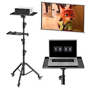 YoTilon Projector Stand Tripod From 28'' to 56'',Laptop Tripod Stand With Wheels and 2 Shelves, Rolling Projector Stand for Outside, Projector, DJ equipment, Sheet Music, Cell Phone.