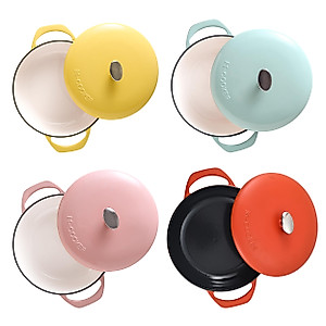 M-COOKER 3.8 Quart Enameled Cast Iron Braiser Pan with Lid，Covered Cast Iron Casserole Dish, Shallow Dutch Oven with Lid, Gift Idea for Family, Oven Safe (Mint green)