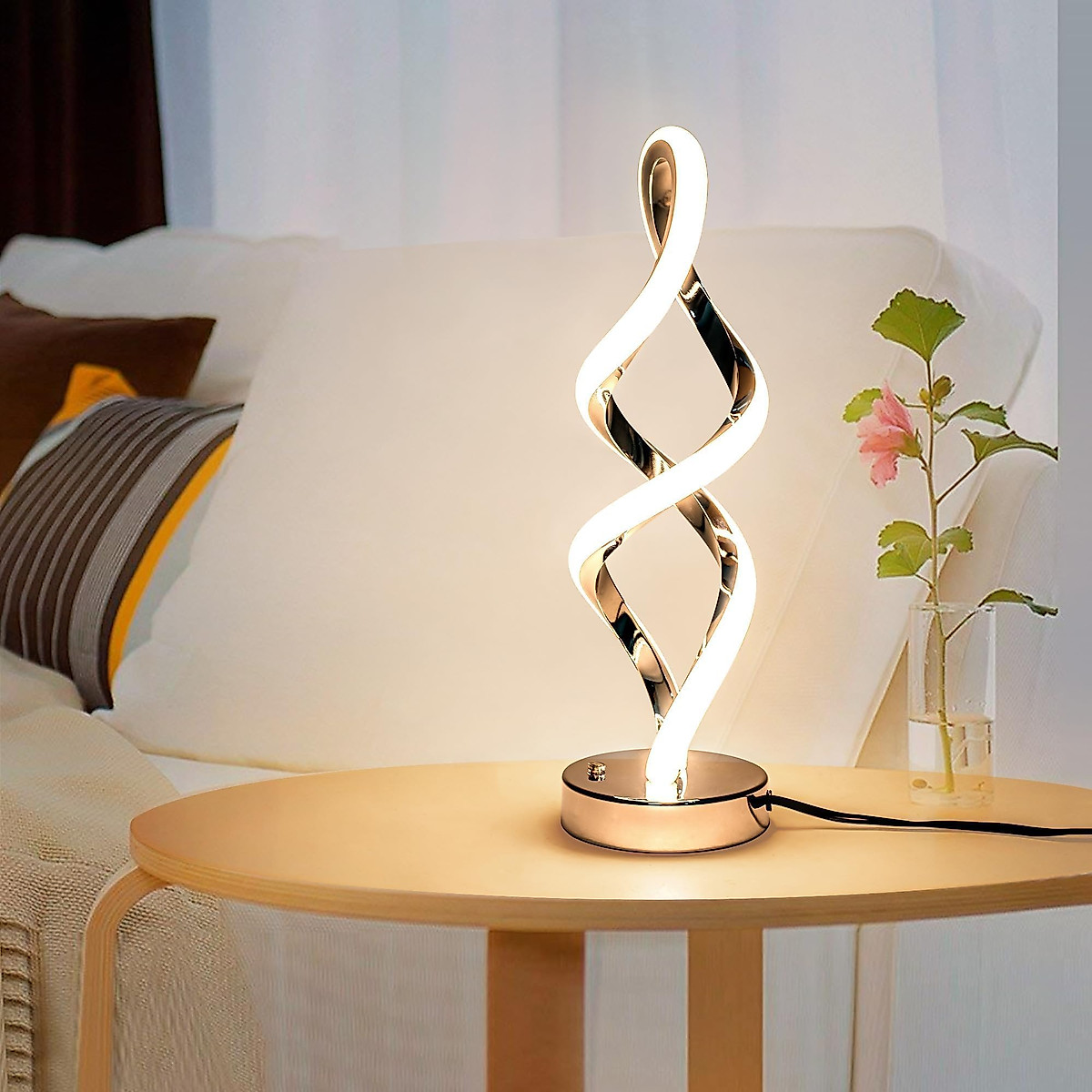 Adebime Modern Spiral RGB Table Lamp, Touch Dimmable Bedside Lamp, 7 Colors 10 Light Modes Spiral Design Table Lamp, Unique Nightstand Lamp for Living Room, Bedroom, Cool Lamps
