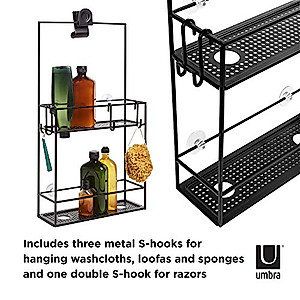 Umbra 023461-040 Cubiko Shower Caddy, Black Metal Shower Caddy Over the Shower Head