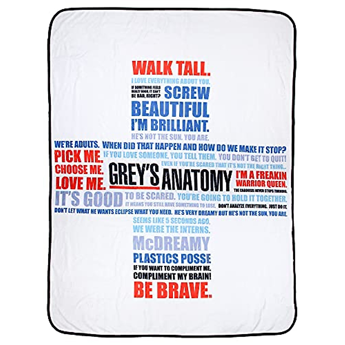 Grey's Anatomy Blanket Quote Cross Super Soft Fleece Plush Throw Blanket 46" x 60" White / One-Size
