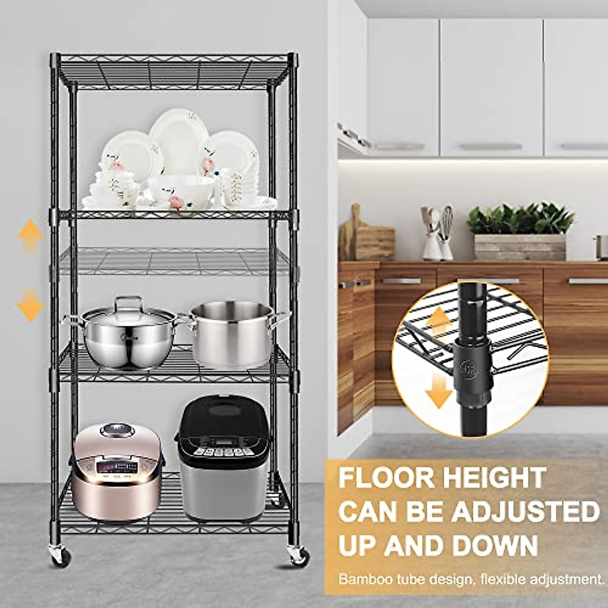 4-Shelf Adjustable, Metal Shelving Unit Heavy Duty, Kitchen Shelf ...