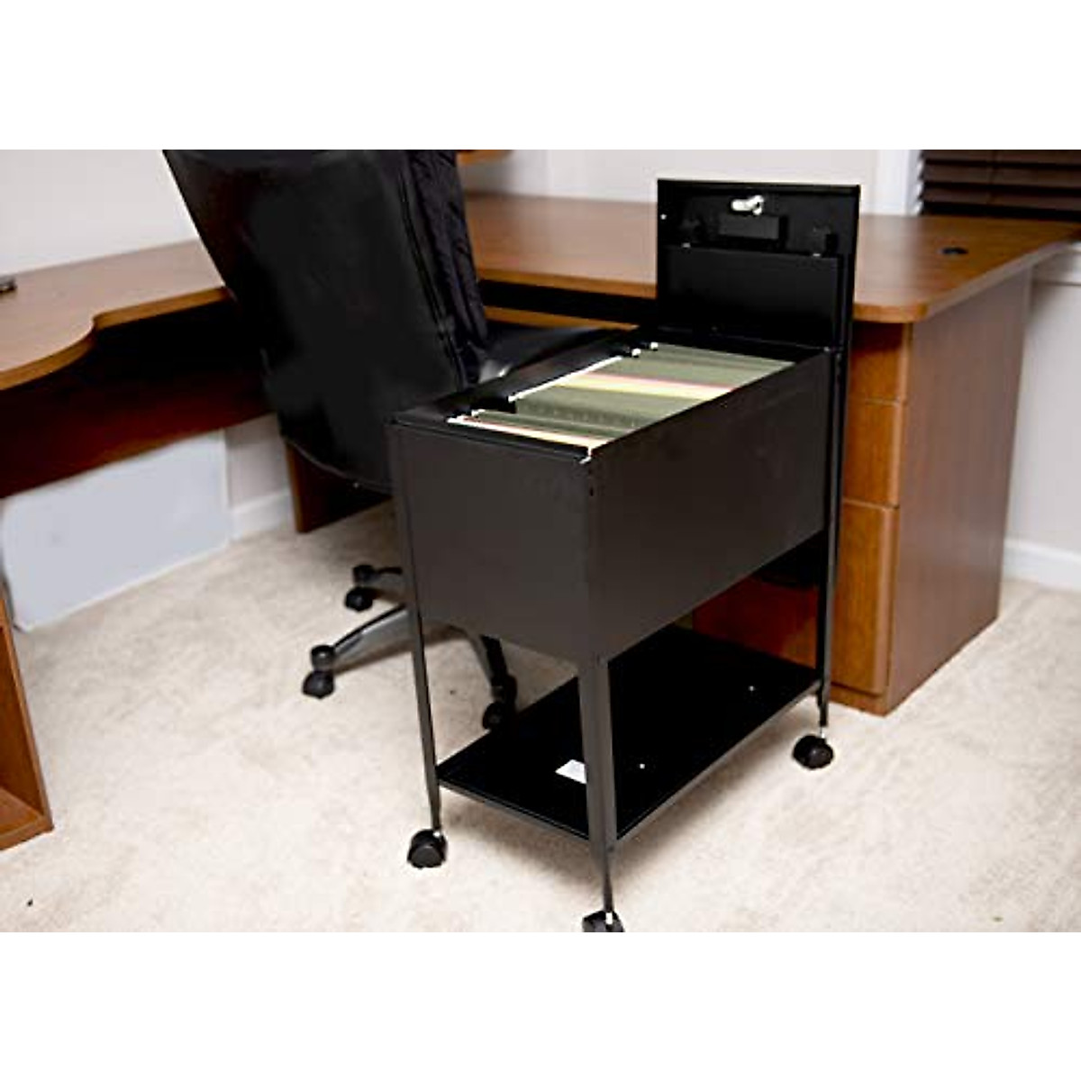 File Rolling Cart with Lid Drawer on Wheels Locking Storage Open Top Shelf Organizer Up to 180 Letter-Size Hanging Folders Heavy Duty Cabinet Box Metal Easy-Roll Mobile & eBook by OISTRIA