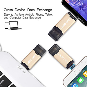 128GB 3in1 USB Flash Drive for Android Phone (Both Micro and Type-C),USB 3.0 3-in-1 128GB Photo Stick for Samsung Galaxy Note 10, S10,Note 9, S9, S8,S7,S6,S5, Google Pixel USB Drive