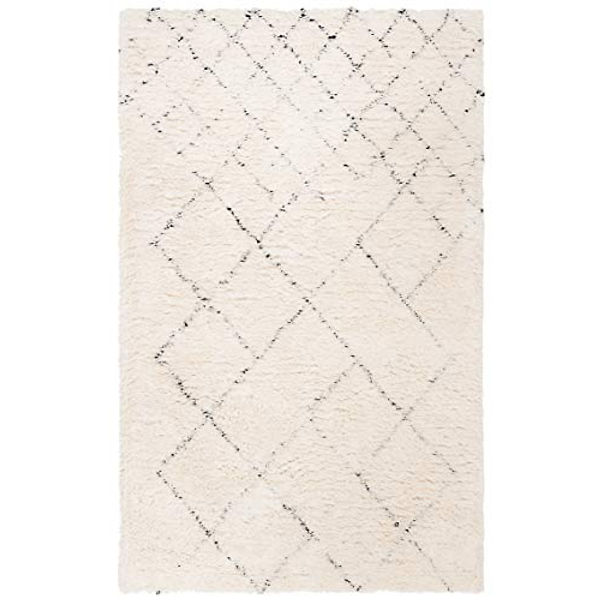 SAFAVIEH Casablanca Shag Collection 8' x 10' Ivory / Black CSB914A Handmade Moroccan Boho Premium Wool 1.2-inch Thick Area Rug