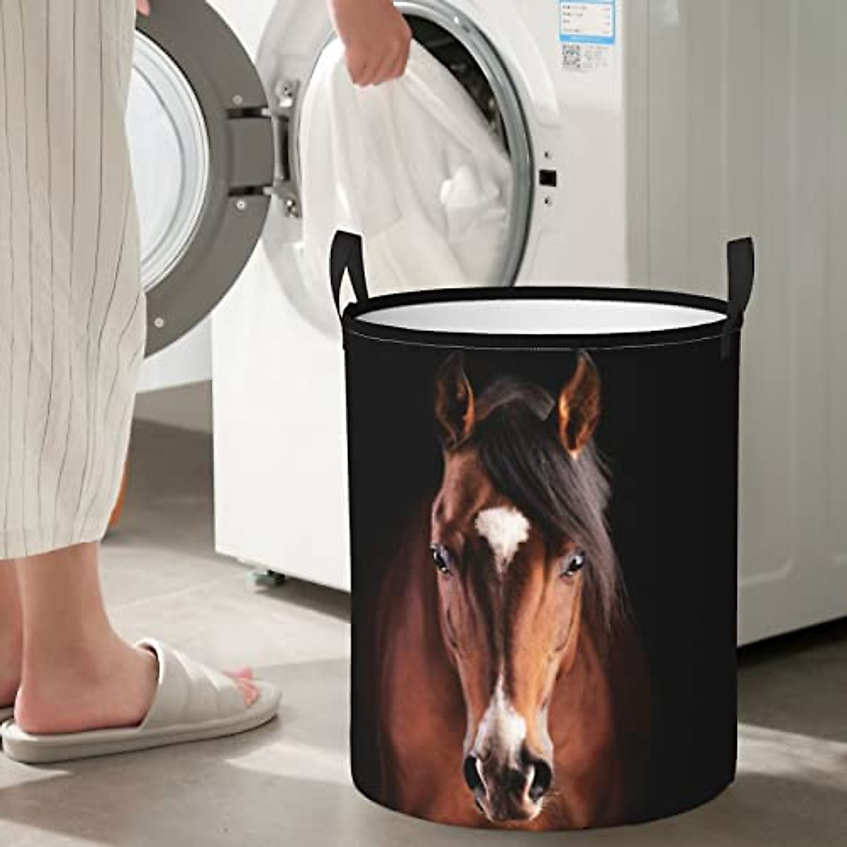 FeHuew Handsome Brown Horse Collapsible Laundry Basket with Handle Waterproof Hamper Storage Organizer Large Bins for Dirty Clothes,toys