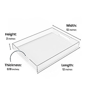 Allhercom Acrylic Serving Tray (12x16x2Inch) with Handles-Spill Proof-Clear Decorative Tray for Appetizer,Breakfast-Countertop Organizer Storage Tray for Kitchen,Bathroom,Living Room