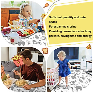 Drydiet 100 Pack 28"x47" Splat Mat for Under High Chair, Disposable Mats with Animals Print, Waterproof High Chair Mat Plastic Floor Mat Multipurpose Mat Baby Led Weaning Supplies (Forest Animal)