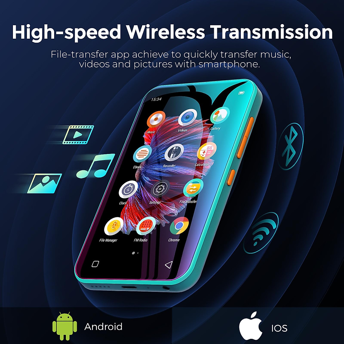 72GB WiFi Mp3 Player with Bluetooth, TIMMKOO 4.0" Touch Screen Mp4 Player, HiFi Sound Digital Music Player with FM Radio,Recorder, Browser (Blue)