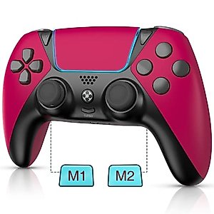 AUGEX Wireless Controller for PS4 Controller, Ymir Game Remote for Playstation 4 Controller with Turbo, Remappable Button Wireless Gamepad, Scuf Controller for PS4/Pro/Silm/PC/IOS/Steam-Comsic Red