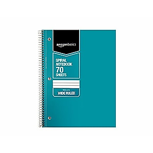 Amazon Basics Wide Ruled Wirebound Spiral Notebook, 70-Sheet, 5 Pack, Multicolor