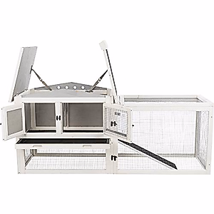 TRIXIE Natura Insulated Rabbit Hutch with Large Run, Hinged Peaked Roof, 2-Story with Ramp, for Rabbits or Guinea Pigs, Gray/White