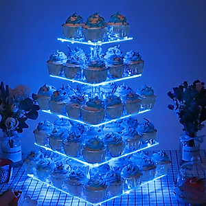 YestBuy 4 Tier Shelf Cake Pop Stand (Blue) +5 TierPremium Cupcake Holder, Acrylic Cupcake Tower Display, Cady Bar Party Décor, Acrylic Display for Pastry Weddings, Birthday (Blue)
