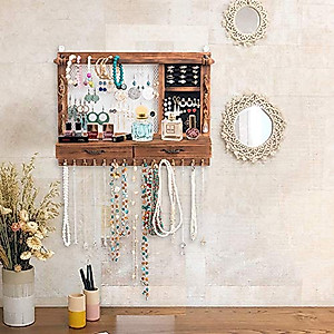 Dhmkfly Jewelry Wall Organizer Wall Mounted Jewelry Organizer Jewelry Hanger Display Rack Earring with Drawers, for Earring Stud Ring Necklace Bracelets Accessories Bangles Holder Girls Gift (brown)