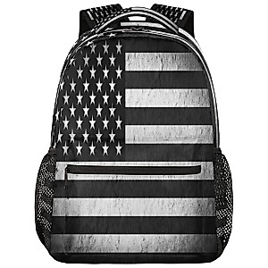 White Black American Flag Backpack for Women Men Waterproof Travel Bookbag with Adjustable Shoulder Strap Backpack Travel Laptop Backpack for College School Work Hiking Camping 16 inch