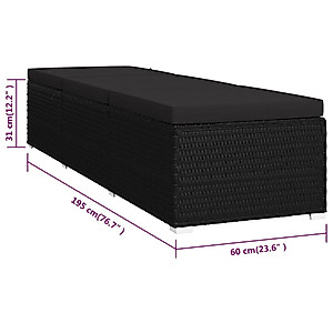 vidaXL Black Poly Rattan Sun Lounger with Cushion - Weather-Resistant Outdoor Furniture - Perfect for Patio, Poolside, Balcony
