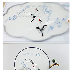 Handmade Folding Fan Fan Round Fan Fan Embroidery Crane Embroidery Hanfu Fan Silk Long Handle Summer Cool Handheld Fan (Color : White)