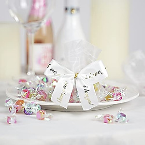 AIMUDI White Bows with Twist Tie for Wedding Favors White and Gold Bows I Love You Ribbon Bows for Gift Wrapping Premade Bows for Treat Bags Candy Apple Valentine's Day Bridal Shower -50 Counts