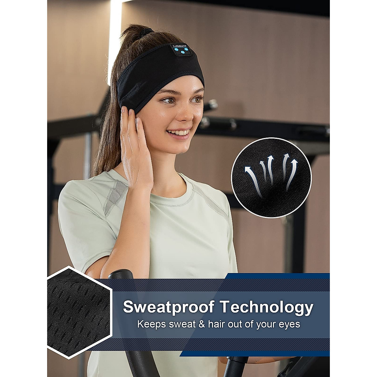 Lullaband Bluetooth Headband Headphones, Sleep Headphones for Side Sleepers, Sleeping Headphones Comfortable Headband with Thin Speaker Microphone Handsfree Gift