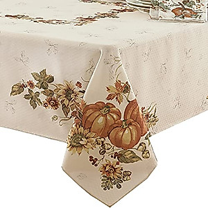 Lintex Stockbridge Pumpkin Harvest Bordered Thanksgiving Placemats, Autumn Fall Leaf, Sunflower and Acorn Border Print Print Easy Care Fabric Placemats, Set of 4 Bordered Placemat