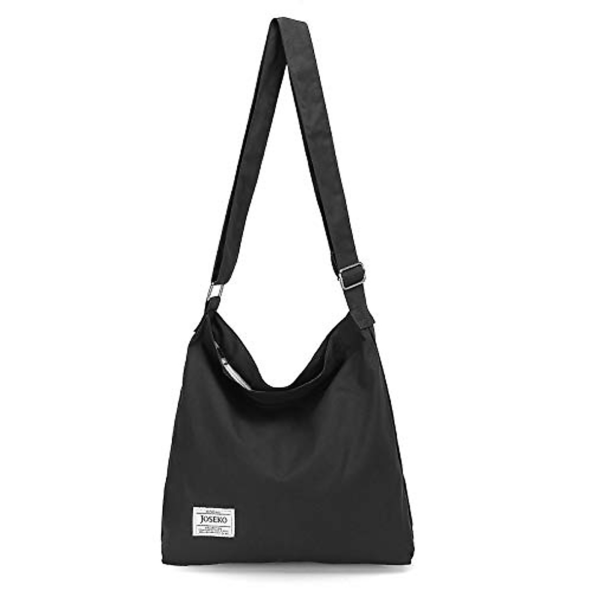 JOSEKO Women Lightweight Canvas Shoulder Bag, Large Size Hobo Crossbody Handbag Casual Tote Shopping Travel Bag (Black)