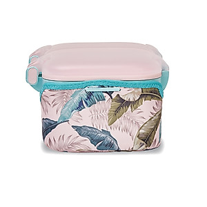 PLANET E Stacklable Lunch Container BPA-Free FOOD CUBE 3-Compartment Container Microwave and Freezer Safe Bento-Style Box (Plants)