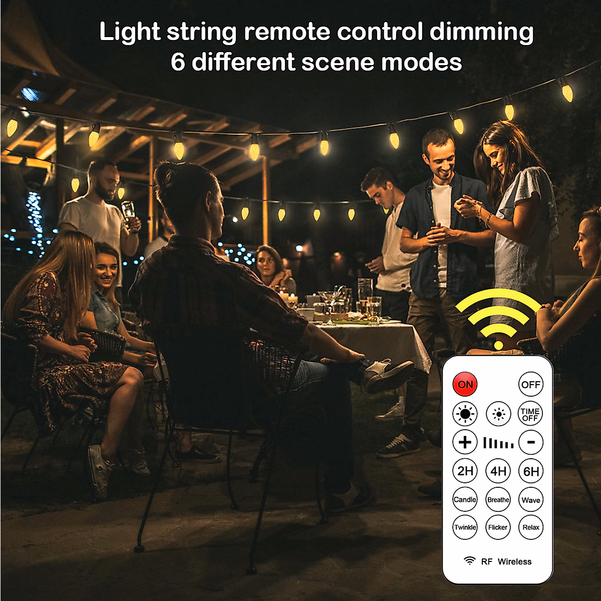 LED Outdoor String Lights With Remote Control, RGBW Patio Smart Warm Light with 20 Clear Bulbs for Patio Decorative Garden Holiday Indoor Wedding Home Decorating, Christmas Wedding Holiday Lights