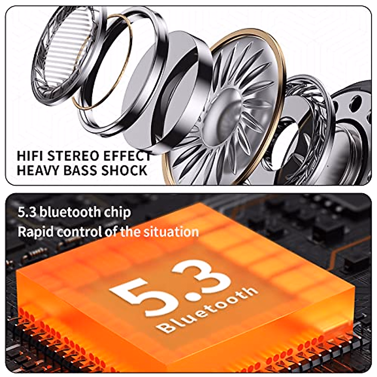 Gspmoly K20 Digital Display Bluetooth 5.3 Sports Gaming Earphone Deep Bass HiFi Stereo Long Endurance in-Ear Noise Canceling Workout Binaural Subwoofer Earbuds for iOS Android