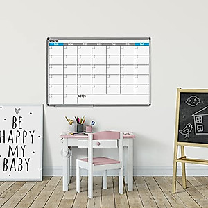 XBoard Magnetic Calendar Whiteboard 48" x 32" - Monthly Calendar Dry Erase Board, White Board + Colorful Calendar Board, Silver Aluminium Framed Monthly Planning Board