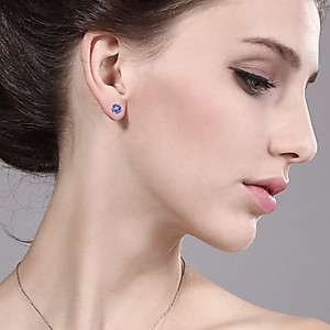 Gem Stone King 925 Sterling Silver Round Tanzanite Stud Earrings For Women (1.50 Cttw, Gemstone Birthstone, Round 5.5MM)