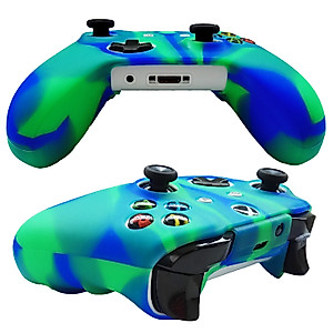 Hikfly Silicone Controller Cover Skin Protector Case Faceplates Kits for Xbox One X/One S/Slim Controller with 4pcs Thumb Grips Caps(Bluegreen)