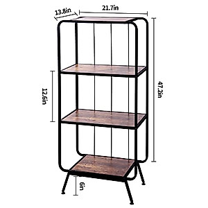 4-Tier Bookshelf, Modern Wooden Bookcase with Metal Frame, Vertical Standing Shelf for Bedroom, Living Room and Home Office, Storage Rack, Display Shelf for Plant, Book and Craft, Rustic Brown