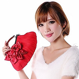 Thenice Women's Silk Flowers Wedding Evening Bags Clutch (Red)