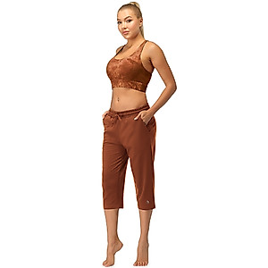 icyzone Capri Sweatpants for Women - French Terry Workout Cropped Joggers Athletic Lounge Pants with Pockets (Copper Brown, M)