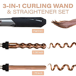 Blenci Interchangeable Curling Wand Set - Professional Curling Iron and Hair Straightener Gift Set Bundle Includes Multi Attachment Styling Wand, Flat Iron, Glove & Travel Case, Gift Idea for Women