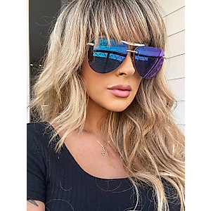 DIFF Tahoe Oversized Aviator Sunglasses for Women UV400 Protection, Gold + Purple Mirror