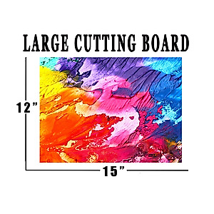 Multicolored Rainbow Pattern Textured Marble Abstract Art Kitchen Glass Cutting Board Modern Decorative Gift Wavy Contrast Design