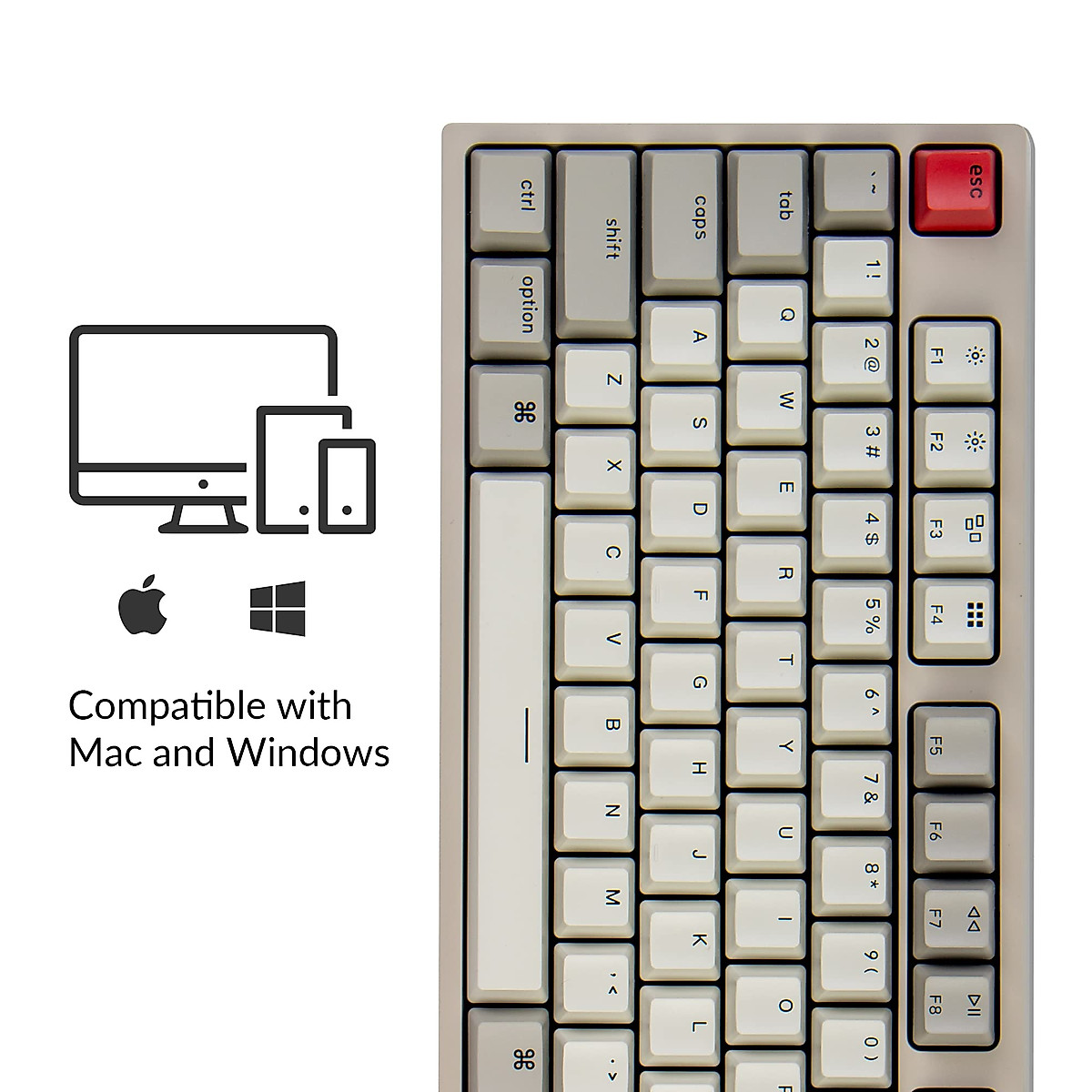 Keychron C1 Hot-swappable Wired Mechanical Keyboard for Mac Layout, Keychron Mechanical Blue Switch/USB Type-C Cable/Double-Shot ABS Keycaps Tenkeyless 87 Keys Computer Keyboard for Windows PC