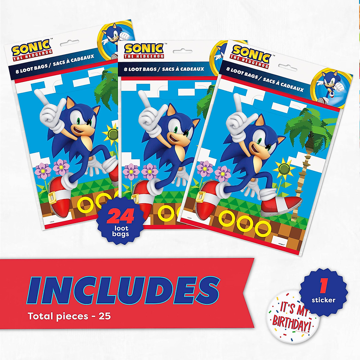 Unique Sonic Party Bags | 24 ct | Sonic Goodie Bags for Sonic Party Favors | Sonic Birthday Party Decorations | Includes Sticker for Birthday Child