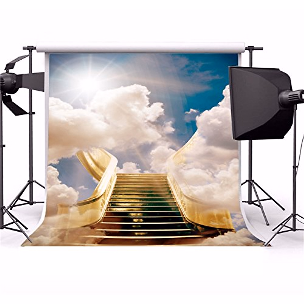 CSFOTO Polyester 5x5ft Heaven Backdrop in Loving Memory Backdrop Heaven Sent Theme Decorations Kingdom of God Stairs to Paradise Sunlight Church Events Background Heavenly Backdrops for Photoshoot