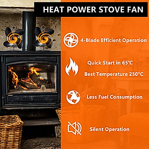 YENPOZIKA Wood Stove Fan 4 Blades for Wood/Log Burner/Fireplace Silent Operation