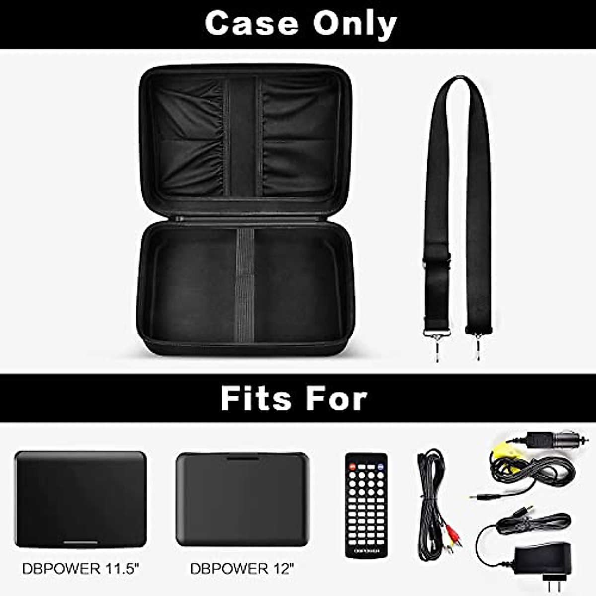 Case Compatible with DBPOWER 11.5" 12" Portable DVD Player for Car, Holder Storage Bag with Strap & Net Pocket for Battery, Car Charger, Power Adaptor and Remote Control (Case Only)