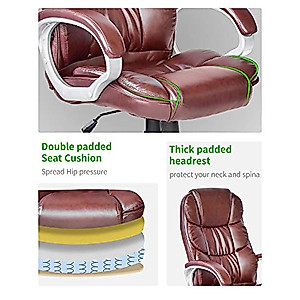 Office Chair Computer High Back Adjustable Ergonomic Desk Chair Executive PU Leather Swivel Task Chair with Armrests Lumbar Support (Brown)