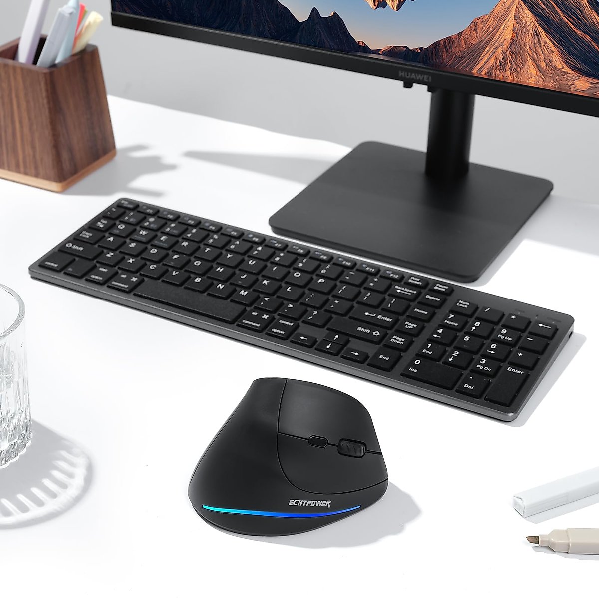 ECHTPower Wireless Bluetooth Mouse, Ergonomic Mouse with LED Light, Tri-Mode BT5.0+BT5.0+2.4GHz, Vertical Mouse Adjustable DPI 2400/1600/1000, Rechargeable Mice for PC, Laptop, Mac, Windows